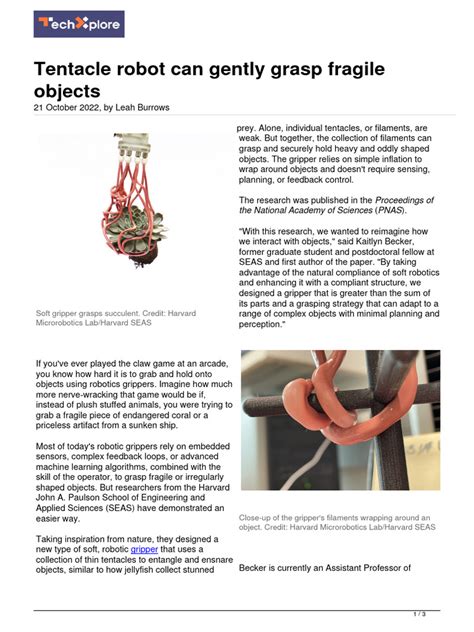 2022 10 Tentacle Robot Gently Grasp Fragile Pdf Robotics
