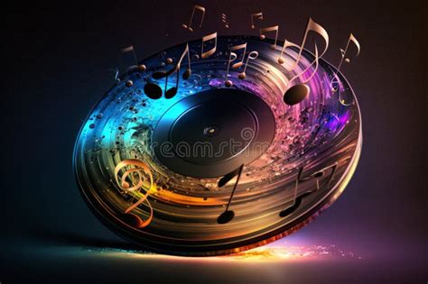 Colorful Music Notes Background With Sheet Music Disc And Treble Clef