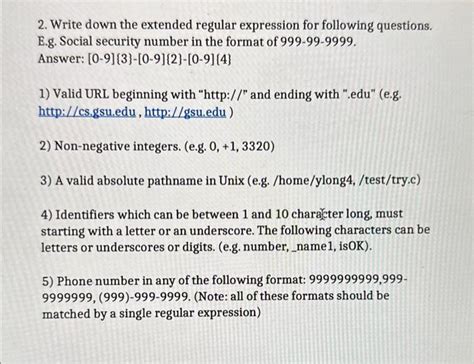 Solved 2 Write Down The Extended Regular Expression For