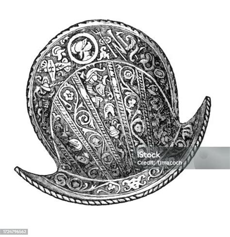 모리온은 16세기의 개방형 전투 헬멧의 일종으로 Meyers Encyclopedic Dictionary의 삽화입니다 1897 갑옷에 대한 스톡 벡터 아트 및 기타 이미지