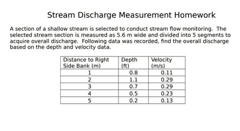 solved stream discharge measurement homework a section of a