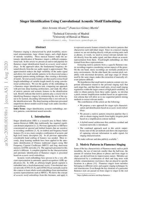 Singer Identification Using Convolutional Acoustic Motif Embeddings Deepai