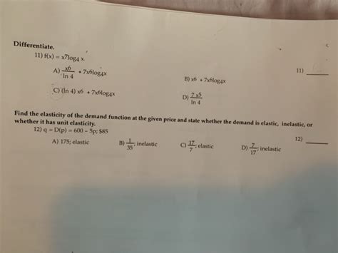 solved differentiate 11 f x x log4 x a x6 7x6log4x