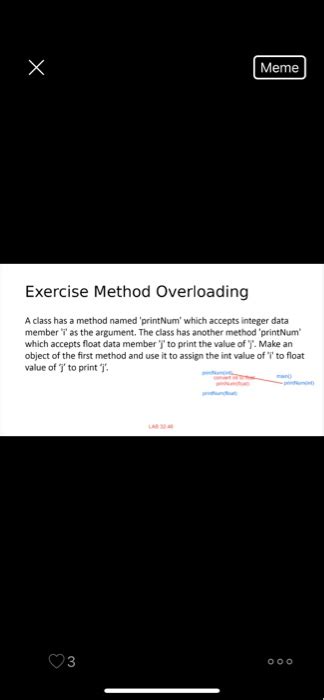 Solved Meme Exercise Method Overloading A Class Has A Method