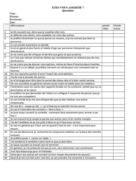Test Dassertivité Évaluez Vous Pdf