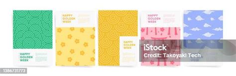 황금 주간 일본 수직 포스터 템플릿 전단지 A4 플래카드 프리젠 테이션 아시아 배경 아시아 배경 세트 기하학적 전통과 고전적인 패턴골든 위크 홀리데이 프로모션 레이아웃 주에
