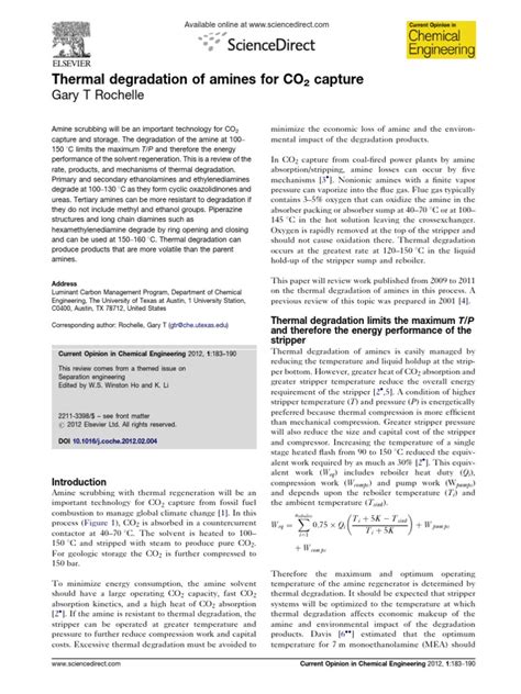 Amine Degradation Main Pdf Amine Carbon Capture And Storage
