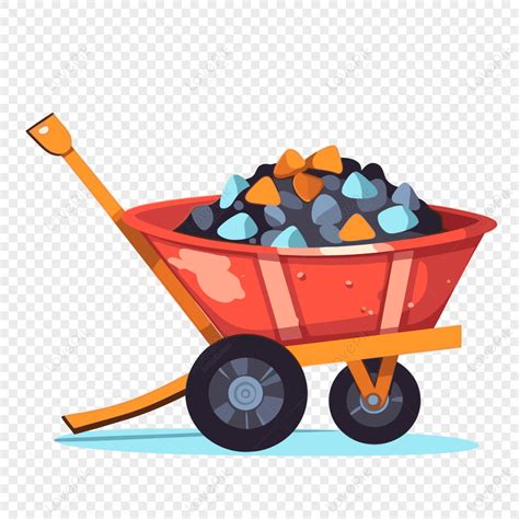 손수레는 만화 스타일의 돌과 자갈을 운반 벡터바퀴일륜차 Png 일러스트 무료 다운로드 Lovepik