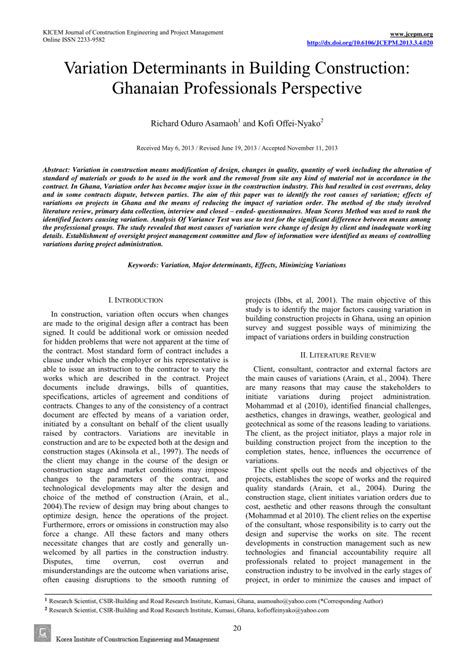 Pdf Variation Determinants In Building Construction Ghanaian