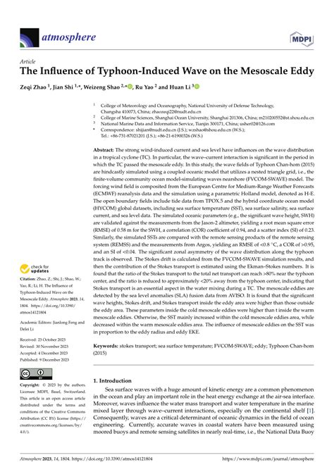 Pdf The Influence Of Typhoon Induced Wave On The Mesoscale Eddy