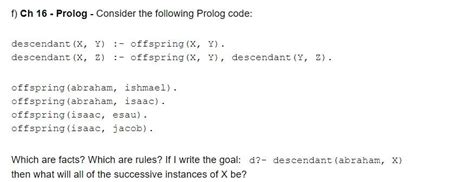 Solved f) Ch 16 - Prolog - Consider the following Prolog | Chegg.com