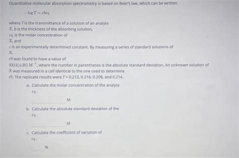 Solved Quantitative Molecular Absorption Spectrometry Is