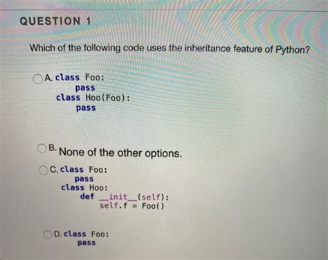 Solved Question 1 Question 1 Which Of The Following Code