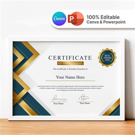 Elegant Certificate Canva Template Editable Certificat