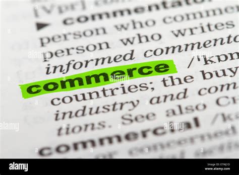 Commerce Word Highlighted With Green Marker On Dictionary Page Stock