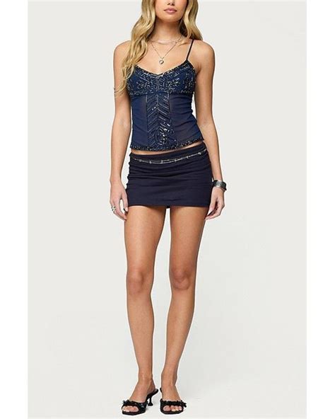 Edikted Azelia Beaded Sheer Chiffon Top In Blue Lyst