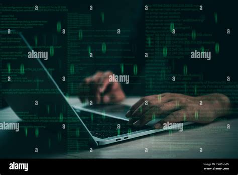 hands typing on a laptop with floating code representing coding and