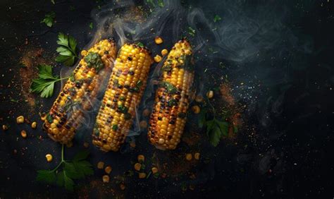 Roasted Corn On The Cob Coated In Garlic Butter And Herbs Premium Ai
