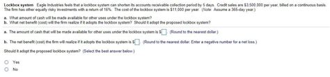 solved lockbox system eagle industries feels that a lockbox
