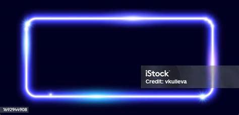 네온으로 빛나는 직사각형 프레임 파란색 보라색 빛나는 직사각형 테두리 수평 전등 표지판입니다 배너 포스터 콜라주 표지를 위한 조명된 와이드 바이올렛 디자인 요소 벡터 그림