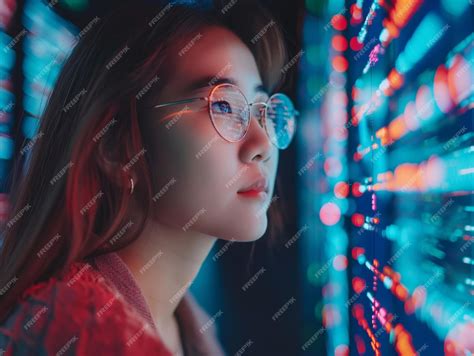 An Asian Woman Programmer Using The Algorithmic Composition Style Premium Ai Generated Image