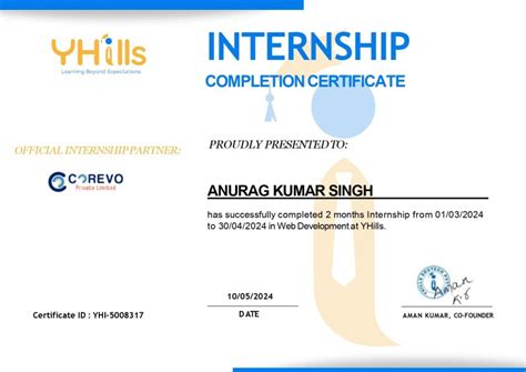anurag kumar singh on linkedin webdevelopment yhills internship