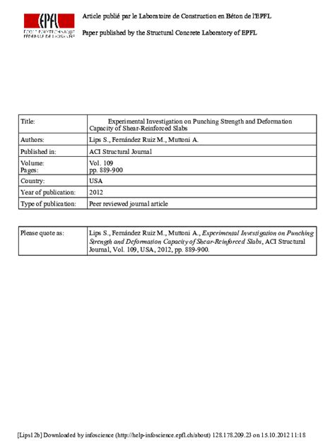 Pdf Experimental Investigation On Punching Strength And Deformation Capacity Of Shear