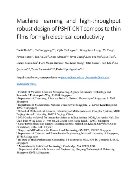 Pdf Machine Learning And High Throughput Robust Design Of P3ht Cnt