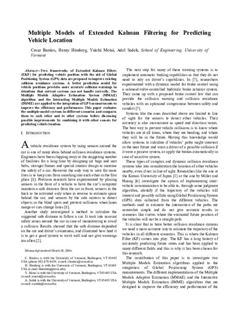 Multiple Models Of Extended Kalman Filtering For Predicting Vehicle Location