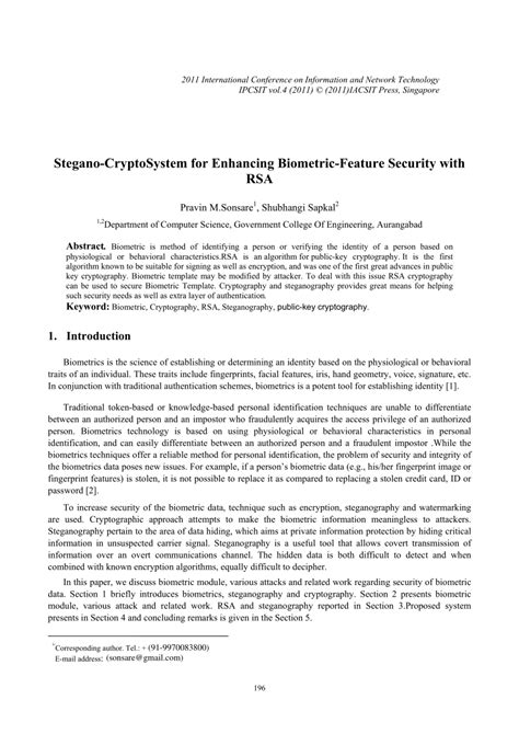 Pdf Stegano Cryptosystem For Enhancing Biometric Feature Security With Rsa