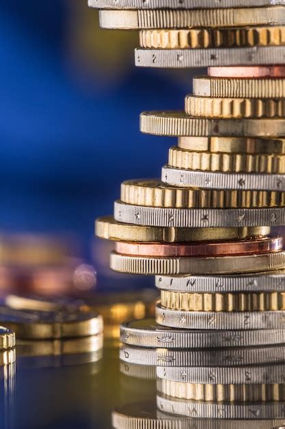 Premium Photo Euro Moneyeuro Flageuro Currencycoins Stacked On Each