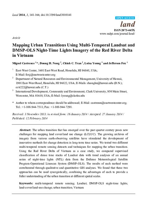 Pdf Mapping Urban Transitions Using Multi Temporal Landsat And Dmsp Ols Night Time Lights