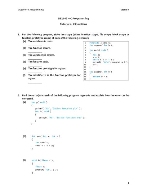 Tutorial 4 C Functions Pdf Exponentiation Function Mathematics