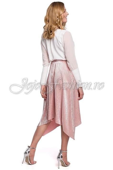 Fusta Glitter Roz Asimetrica Paula Jojofashionro