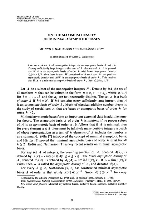 Pdf On The Maximum Density Of Minimal Asymptotic Bases