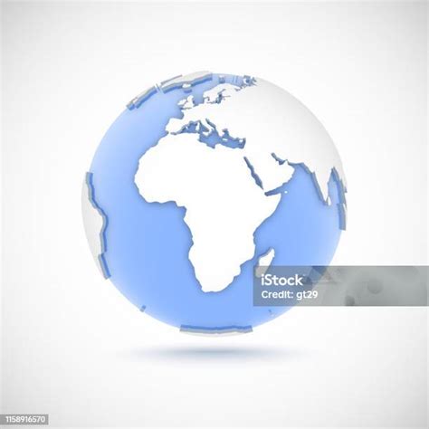 흰색과 파란색 색상의 체적 글로브 아프리카 대륙 유럽 아시아와 3d 벡터 그림 0명에 대한 스톡 벡터 아트 및 기타 이미지 0명 3차원 형태 개념 Istock