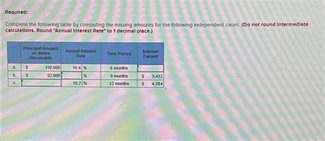 solved required complete the following table by computing the
