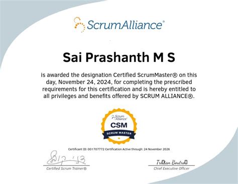 Sai Prashanth M S On Linkedin Im Happy To Announce That I Have Earned My Certified Scrummaster