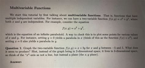 Solved Multivariable Functions We Start This Tutorial By