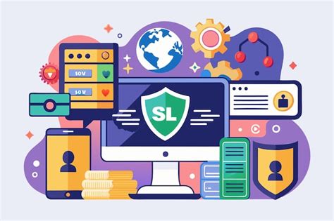 A Colorful Illustration Showcases Ssl Technology With Various Security Elements And Devices