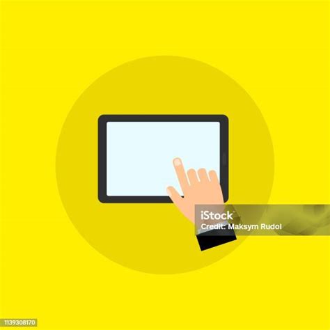 손 태블릿 컴퓨터의 빈 화면을 감동 태블릿 가젯 평면에 고립 된 노란색 배경 공란에 대한 스톡 벡터 아트 및 기타 이미지 공란 그림자 날씨 Istock