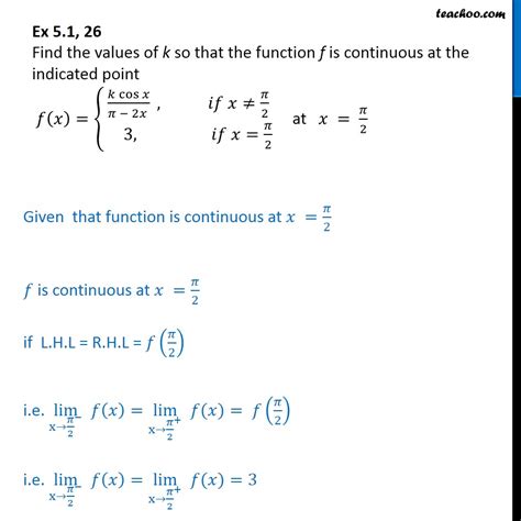 Ex 5 1 26 Find Values Of K So That F X K Cos X Pi 2x