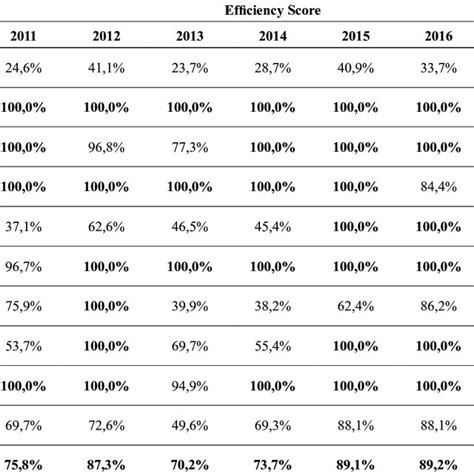 Efficiency Matrix Example Download Table