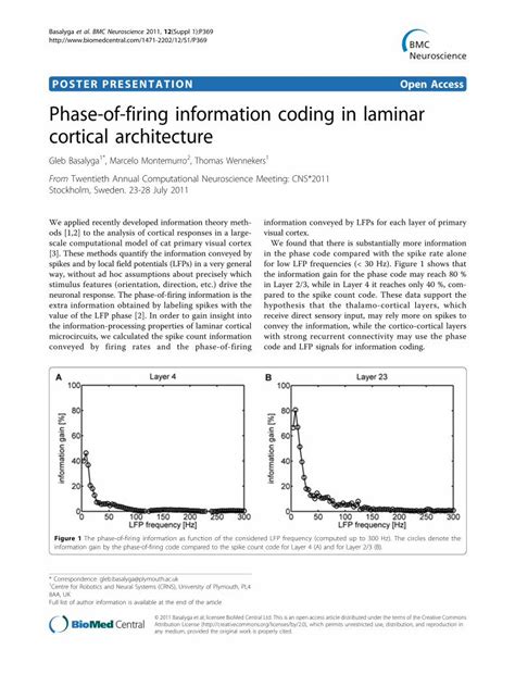 Pdf Phase Of Firing Information Coding In Laminar Cortical