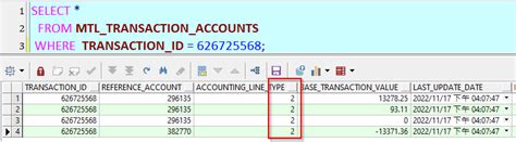 mtl transaction accounts accounting line type are all 2 — oracle mosc