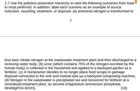 Solved 1 7 Use The Pollution Prevention Hierarchy To Rank