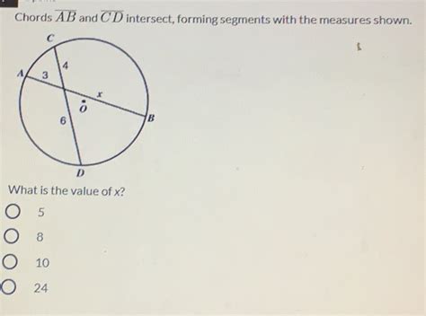 Solved Chords Overline Ab And Overline Cd Intersect Forming Segments With The Measures Shown