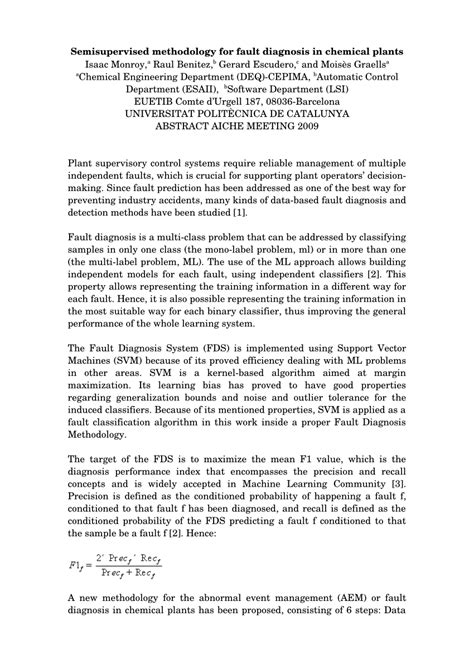 Pdf Semisupervised Methodology For Fault Diagnosis In Chemical Plants