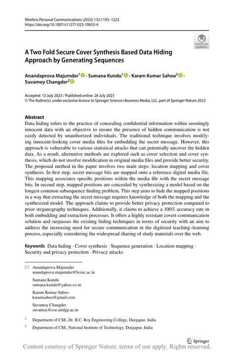 a two fold secure cover synthesis based data hiding approach by