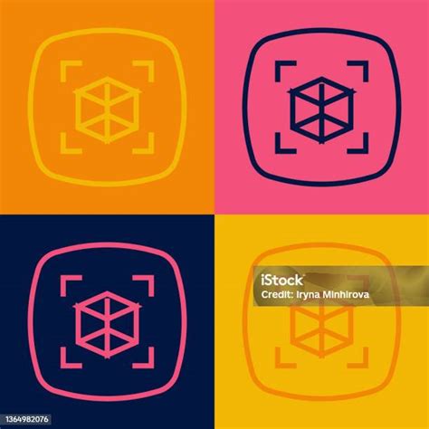 컬러 배경에 격리 된 팝 아트 라인 3d 모델링 아이콘 증강 현실 또는 가상 현실 벡터 3차원 형태에 대한 스톡 벡터 아트 및 기타 이미지 3차원 형태 가상현실 개념